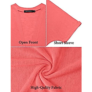 MEROKEETY Womens 2023 Summer Lightweight Cardigan Short Sleeve Open Front Casual Loose Cover Ups,Coral,XXL