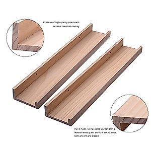 FISHFRUIT 24 Inch Floating Shelves Natural Wood Set of 3,Picture Ledge Wall Shelves for Home Decoration, Bedrooms, Office, Living Room, Kitchen, Wooden Wall Shelf