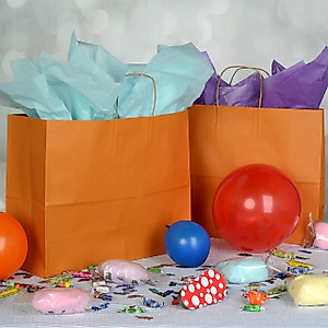 Orange Gift Bags - 16x6x12 Inch 50 Pack Kraft Paper Shopping Bags with Handles, Large Craft Totes in Bulk for Boutiques, Small Business, Retail Stores, Birthday Parties, Jewelry, Merchandise