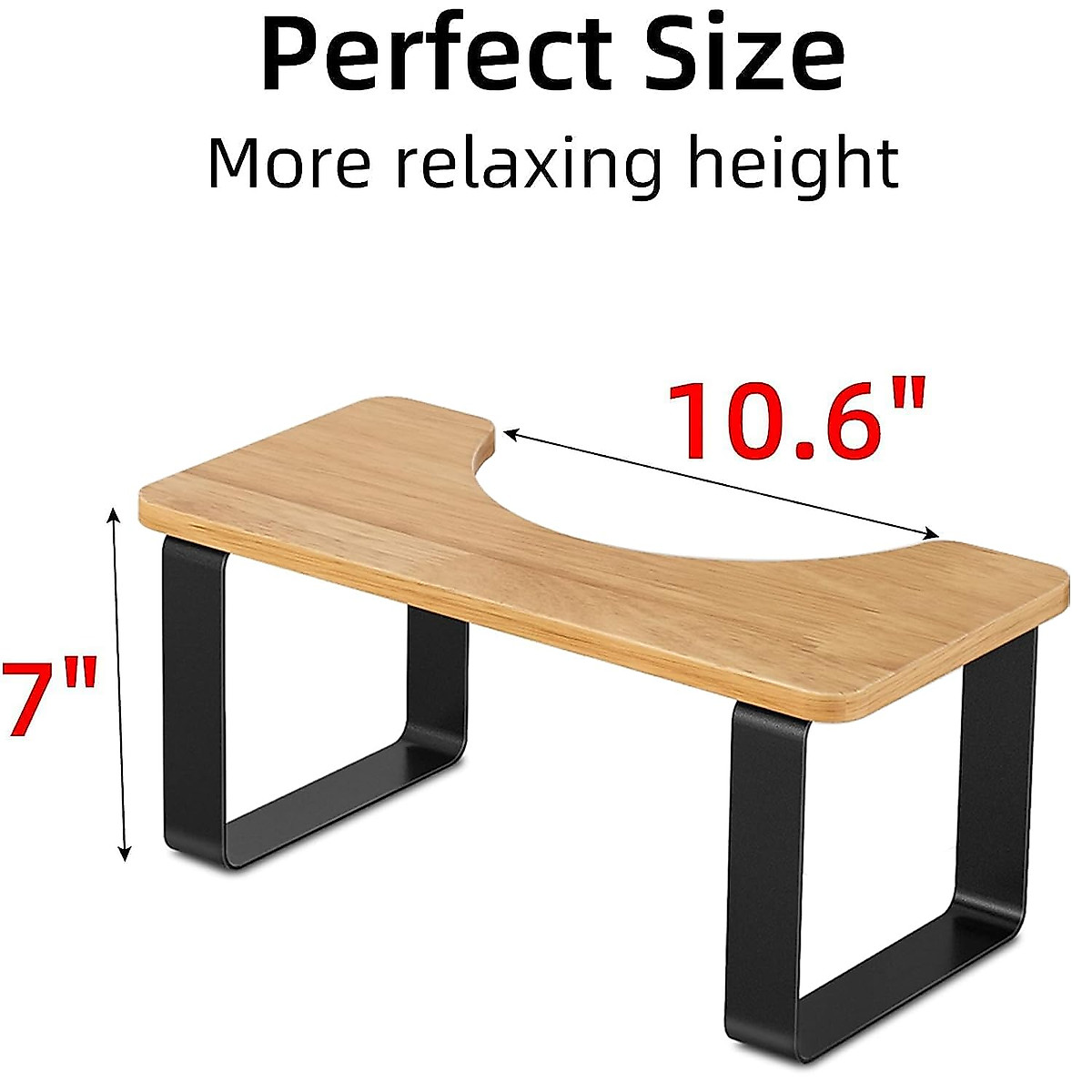 JIAPAIDUO Metal with Wood Squatting Toilet Stool, 7 Inch Bathroom Poop Stool for Adults, Waterproof and Anti-Slip Potty Stool, Healthy Portable Toilet Stool for Adults Kids Seniors Matte Black