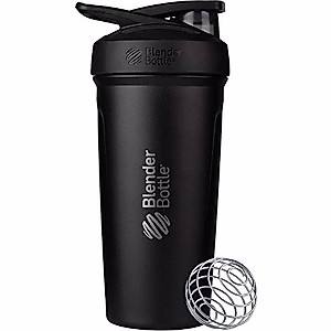 BlenderBottle Strada Shaker Cup Insulated Stainless Steel Water Bottle with Wire Whisk, 24-Ounce, Black & Radian Shaker Cup Insulated Stainless Steel Water Bottle, 26-Ounce, Matte Black