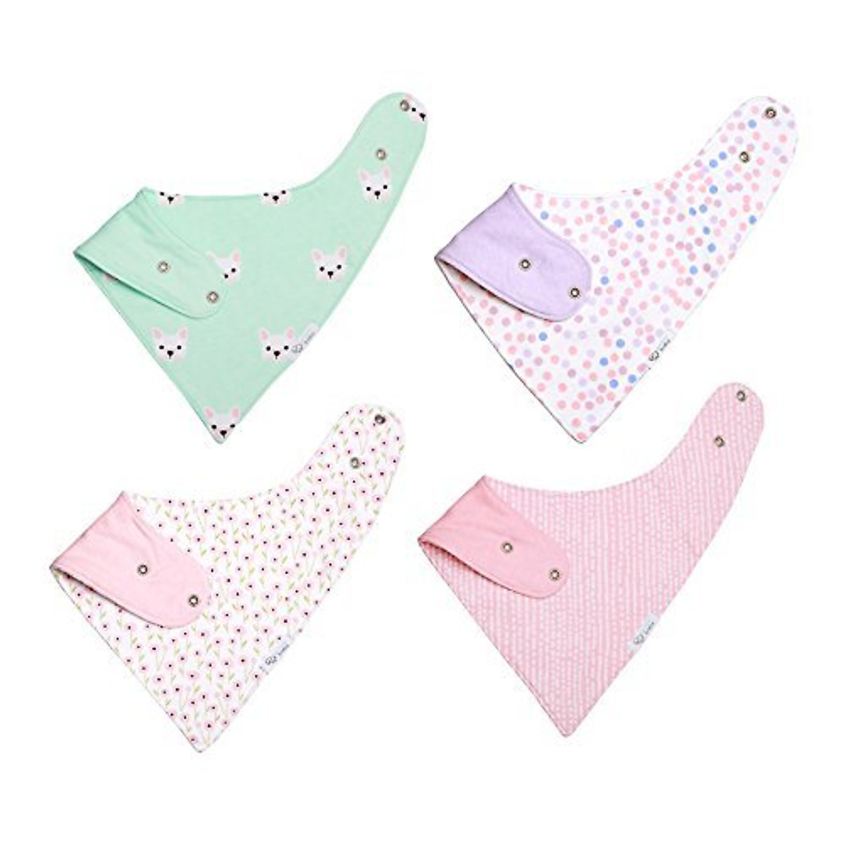 REVERSIBLE & WATERPROOF Cotton Baby Bandana Drool Bibs for Girls with Adjustable Snaps, Pack of 4, Soft Absorbent Cute Modern Premium Bib Set for Teething Drooling (Pink)