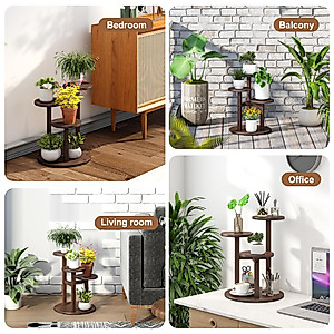 FILWH Plant Stand Small Bamboo Plant Stand Outdoor Indoor Movable Flower Stand With Wheels Plant Shelf Pot Holder Plants Corner Display Rack Multiple Planter For Living Room Balcony Garden Patio (3