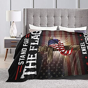 Gaotaju Flannel Fleece Blanket 80"X60" ，Stand for The Flag Kneel for The Cross Bed Throw Blanket Quality Ultra-Soft Travel Winter Blankets for Adult Keep Warm