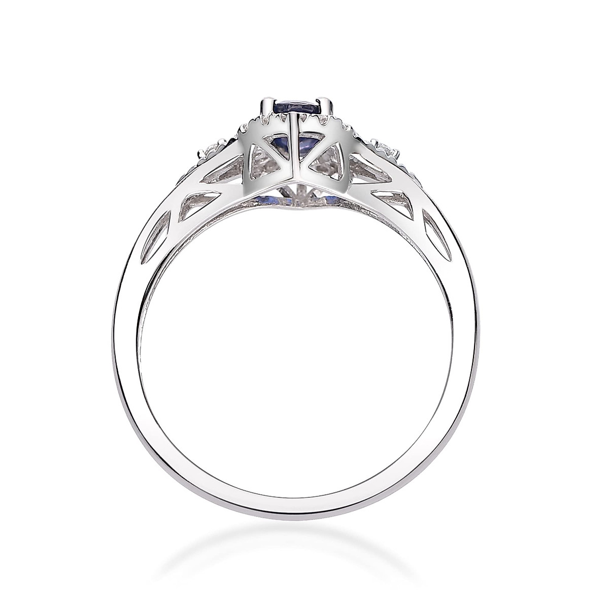 Gin & Grace 10K White Gold Genuine Blue Sapphire and Natural Diamond (I1) Ring for Women., Metal gemstone diamond, Sapphire