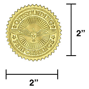 PaperDirect Deluxe Outstanding Performance Gold Foil Certificate Seals, 2 Inch, Self Adhesive, 100 Count, Embossed Seals for Certificates, Achievement and Award Stickers for School, Work, Diploma