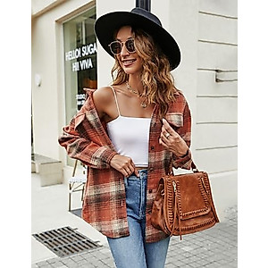 Blooming Jelly Flannel Shirts for Women Long Sleeve Plaid Shirt Shacket Jackets Fall Outfits 2025 (X-Large, Orange)