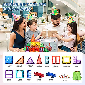 Meuzhen 120Pcs Magnetic Tiles with 2 Cars Toy Set, Diamond Magnet Tiles 3D Building Blocks, Toddler Montessori Toys for 3 4 5 6 Years, STEM Preschool Kids Sensory Educational Toys Gift for Boys Girls