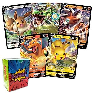 Kapow Cards 5 Ultra Rare Bundle: NO DUPLICATES “EX, GX, V” Includes Collection Deck Box! Compatible with Pokemon Cards