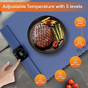 Food Warming Mat – Roll Up Food Warmer with Fast & Even Heating, Premium-Grade Silicon Material, 5 Temperature Settings, Auto Shut-Off - Versatile Food Warmers for Parties, Buffets, and Home Use