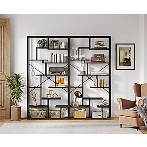 Tribesigns 79'' Tall Etagere Bookshelf, 7-Tier Black Bookcase with 12-Open Storage Shelves, Modern Vertical Wood Display Shelving Unit for Living Room, Home Office, Bedroom, Black