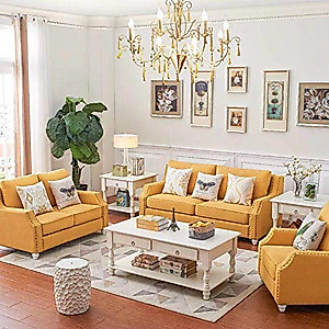 Mysummer 4PCS Solid Wood Furniture Legs White Finished Turned Wood Sofa Legs 3.54" Tall Furniture Legs Bun Feet for Cabinet Sofa Ottoman TV Stand Loveseat Dresser