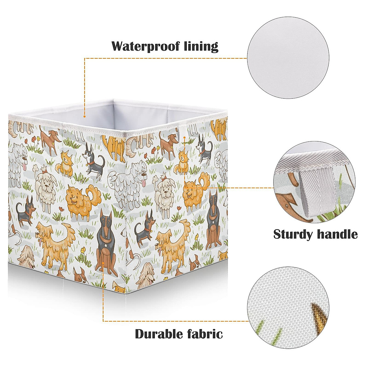 Emelivor Cute Dogs Pattern Cube Storage Bin Foldable Storage Cubes Waterproof Toy Basket for Cube Organizer Bins for Nursery Toys Kids Books Closet Shelf Office - 11.02x11.02x11.02 IN