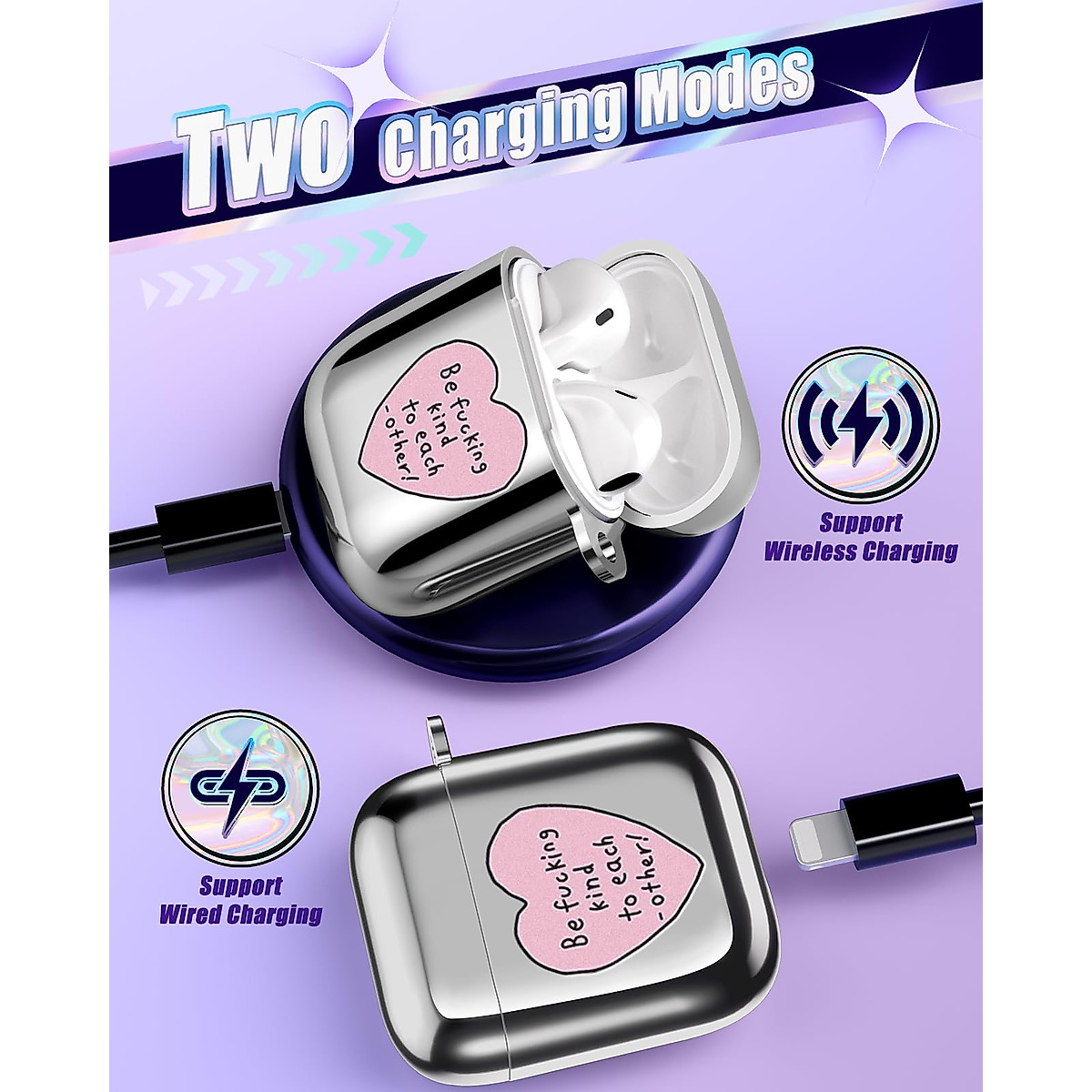 Ayochan for AirPods 2nd/1st Generation Case Cover for Women Cute Love Heart Funda Girly Pretty Aesthetic Kawaii Unique Design with Keychain Protector Estuche Soft TPU for Apple AirPod 2/1 Gen Cases