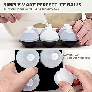 HONYAO Whiskey Ice Ball Mold, Silicone Ice Ball Maker Mold with Individual Lid Easy Fill and Release Round Sphere Ice Mold for Cocktails Bourbon - 2 inch 6 Ice Balls