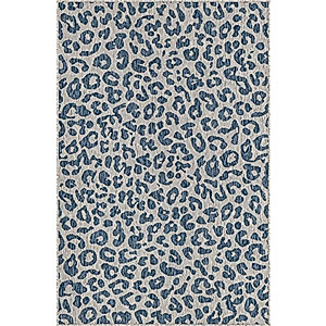 Rugs.com Outdoor Safari Collection Rug – 4' x 6' Blue Flatweave Rug Perfect for Entryways, Kitchens, Breakfast Nooks, Accent Pieces