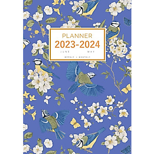 Planner 2023-2024: A5 Weekly and Monthly Organizer from June 2023 to May 2024 | Bird and Blooming Flower Tree Design Blue