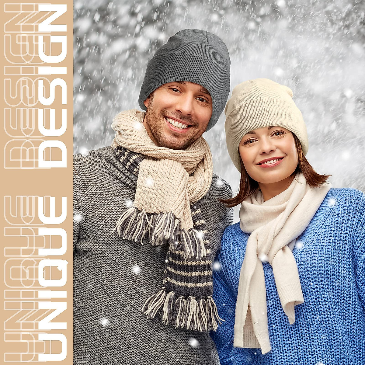 Eurzom 3 Pcs Winter Satin Lined Beanie Hat Warm Cuffed Plain Satin Hat Winter Knit Cap with Lining for Men Women Girls Boys (Dark Gray, Brown, Beige)