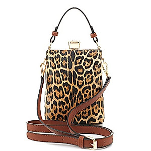 Crocodile Ostrich Snake Leopard Frame Small Vegan Leather Handle Clutch Purse (Matte Leopard Print - Brown/Red)