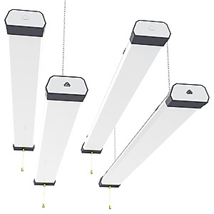 4 Pack 100W Linkable LED Shop Light 13000LM, 5000K Daylight Utility Shop Light Fixture, ETL Listed LED Ceiling Lights for Garages Workshops with Plug and ON/Off Pull Chain Hanging & Flush Mount