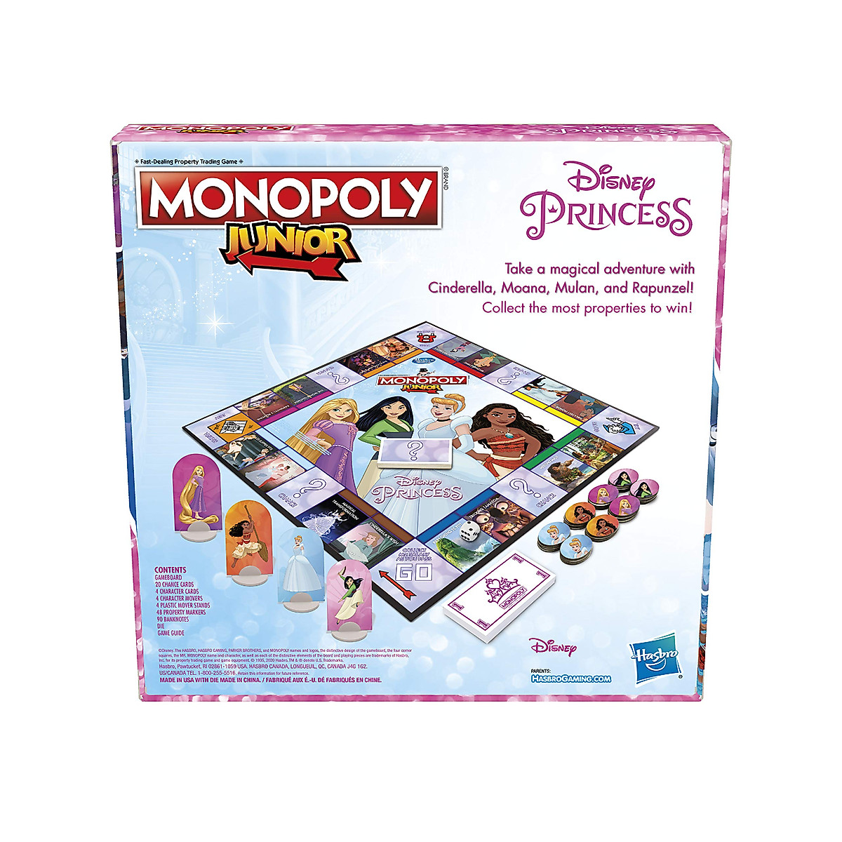 Monopoly Hasbro Gaming Junior: Disney Princess Edition Board Game for Kids Ages 5 and Up, Play as Moana, Rapunzel, Mulan, or Cinderella (Amazon Exclusive)
