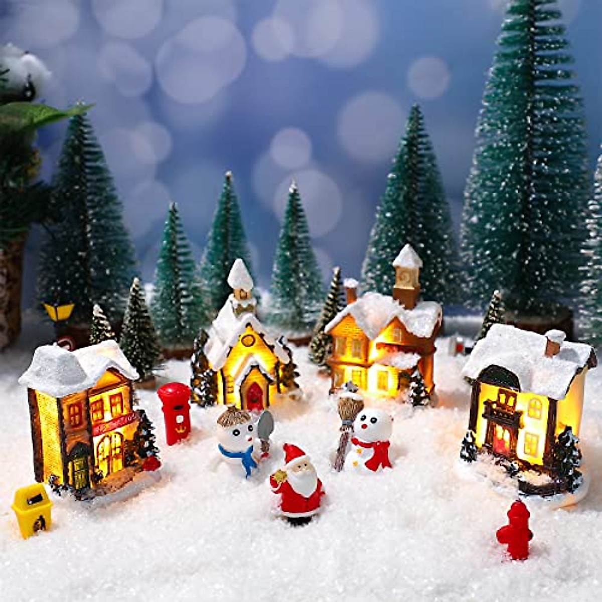 16 Pieces Christmas Village Set - Battery Operated Houses, Xmas Town Scene Desktop Ornament, Figurines, Accessories, Resin Buildings, Landscape Decor