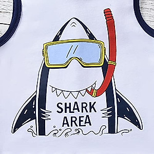 Baby Boy Cotton Clothes Shark Print Summer Hoodie Toddler Sleeveless Outfits Set Tops + Short Pants