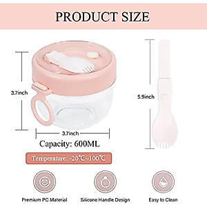 Overnight Oat Containers with Lids and Spoons 2PCS, 20oz Portable Plastic Yogurt Jars, Leak-proof Large Capacity Dessert Cups for Yogurt Breakfast On The Go Cups, Oatmeal Jars Snack Containers