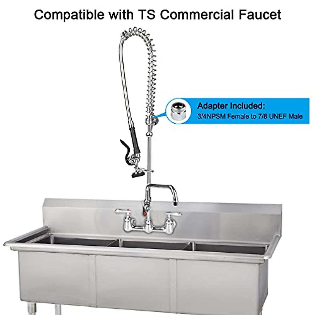 TNROTED 44 Inch Pre Rinse Sprayer Hose with Heat Resistant Handle for Commercial Kitchen Sink Faucet, Stainless Steel Commercial Pre Rinse Kitchen Dish Spray Faucet Hose Replacement Parts