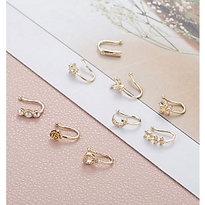 YOVORO 9Pcs Fake Nose Rings Hoop for Women Faux Cartilage Tragus Ring Nose Cuff Non Piercing Jewelry Set G