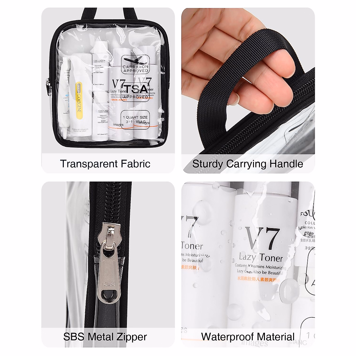 Relavel Tsa Approved Toiletry Bag,Clear Makeup Bag,Quart Size 3-1-1 Travel Bags fit for 3 oz Travel Bottles,Waterproof Toiletries Cosmetic Pouch Bag(Small)