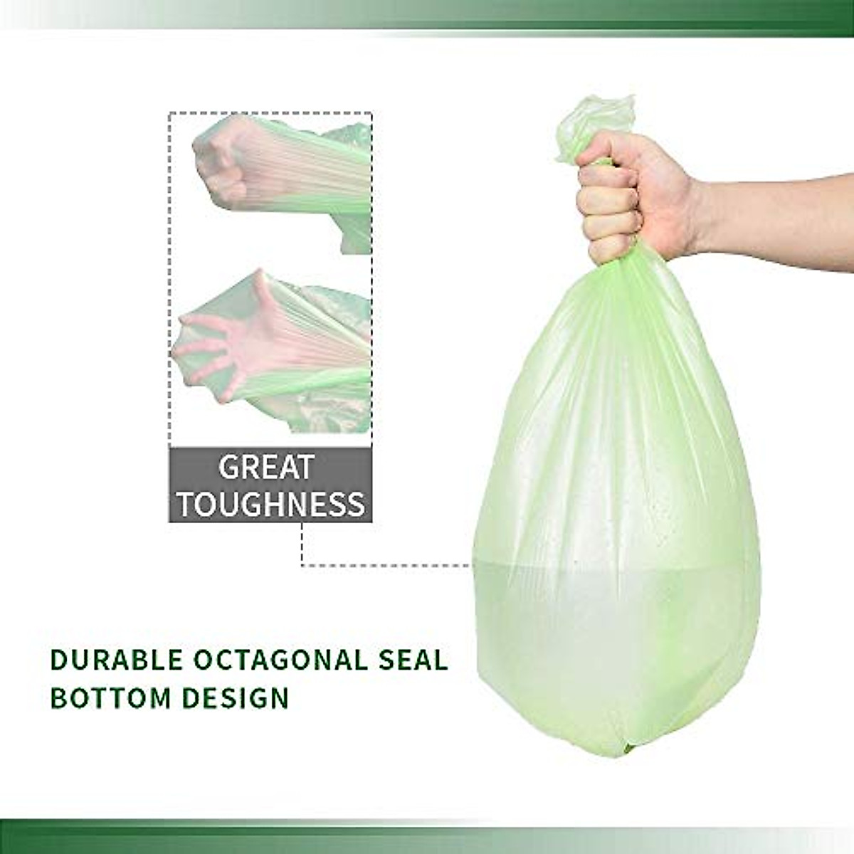 iDemaya Medium Compostable Trash Bags, Biodegradable 8 Gallon Garbage Bags, Recycling Degradable Unscented Rubbish Bags for Kitchen Bathroom Office Car Pet Wastebasket, (4 Rolls / 100 Count, Green)