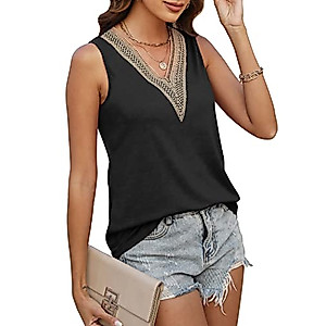 Summer Tops Casual Loose Fit Sleeveless Shirts for Women Flowy Soft Black S