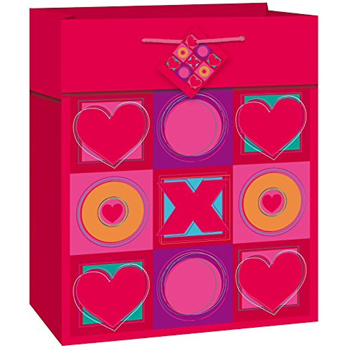 Unique XO Heart Glitter Paper Gift Bag, 9" x 7", Multicolor