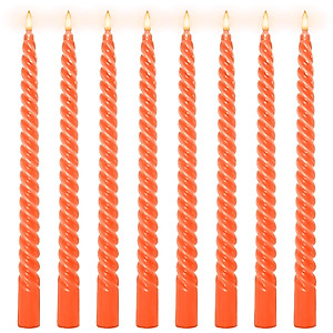 Whaline 8Pcs 10 Inch Orange Spiral Taper Candles Dripless Twisted Wax Candles Long Unscented Candle Sticks for Fall Harvest Halloween Home Party Supplies