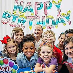 Happy Birthday Banner Balloons, 16 Inch Mylar Foil Letters Balloons Banner Reusable Ecofriendly Material for Birthday Decorations and Party Supplies (Rainbow)
