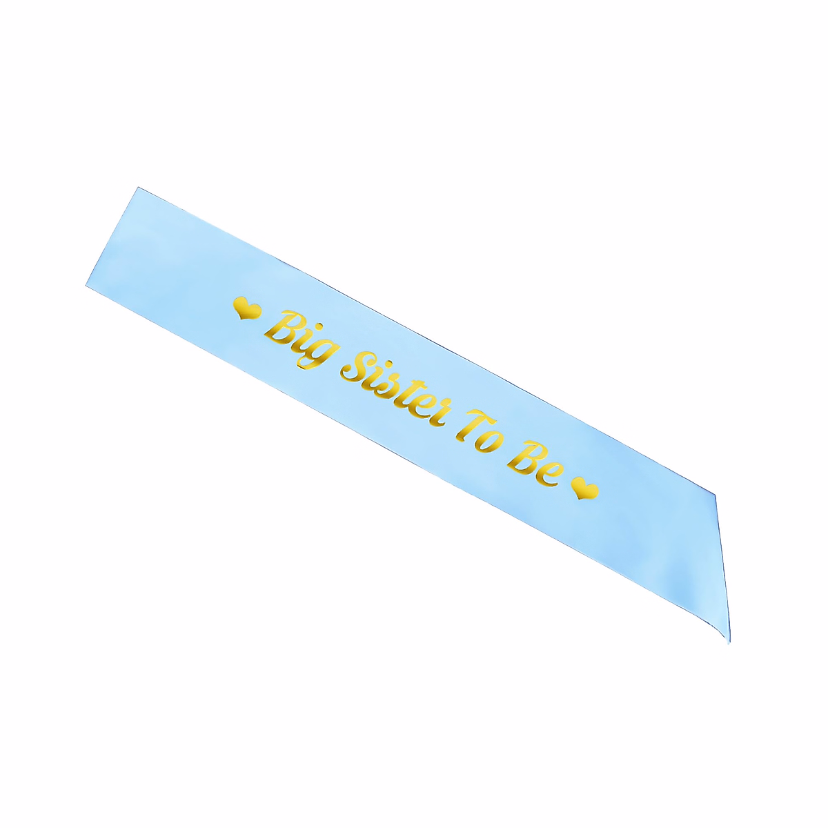 Big Sister to be Sash, Light Blue Satin with Gold Font with Heart, Best Baby Shower Decorations Gifts, Neutral Twins Children(Short Style)