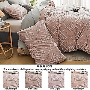 Senville Tufted Duvet Cover Queen Size,Jacquard Geometric Pattern,Soft Lightweight Pink Duvet Covers Set for All Seasons,3 Pieces Boho Shabby Chic Bedding Set with Zipper Closure(Pink,Queen)