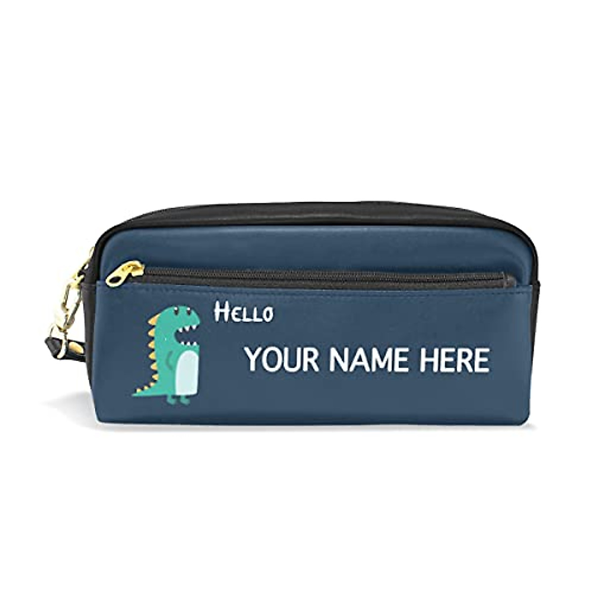 Custom Travel Pencil Case Personalized Your Name Text Cute Green Dinosaur Zipper Pencil Bag Customized Pencil Bag for Girls Teens Students Art School