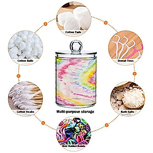 xigua 2 Pack Qtip Holder Dispenser Rainbow Tie Dye 10 Oz Bathroom Organizer with Lids Storage Canister for Cotton Ball,Cotton Swab,Cotton Round Pads,Floss#599