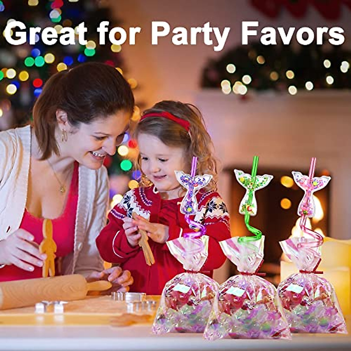 24 Glitter Mermaid Party Favors Mermaid Tail Drinking Straws for Mermaid Birthday Party Supplies with 2 PCS Straws Cleaning Brush