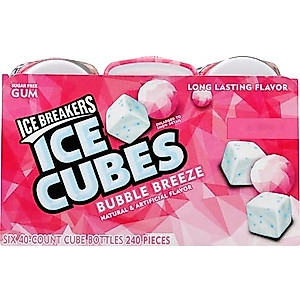 ICE BREAKERS Ice Cubes Bubble Breeze Sugar Free Chewing Gum Bottles, 3.24 oz (6 Count, 40 Pieces)