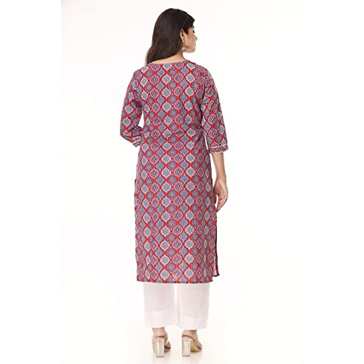 Vihaan IMPEX Indian Kurti Set with White Pant for Women Red