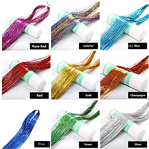 Hair Tinsel Kit, 16Color 47 Inches Glitter Heat Resistant Tinsel Hair Extensions Tensile with Hair Beads Wigs Tools & Accessories Tools Gift Set for Halloween Christmas Women Girls (16 COLOR KIT)