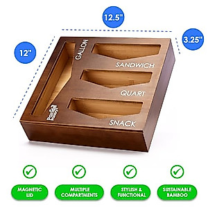 Panda Pantry Storage Bag Organizer with Magnetic Lid | Bamboo Kitchen Drawer Organizer and Bag Storage | Space-Saving Kitchen Drawer Organization | 12.5" x 12" x 3.25"