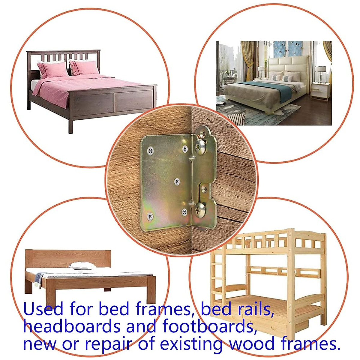 Bed Rail Brackets,Bed Rail Fittings, Bed Frame Hardware,for Connecting to Wood, Headboards and Foot-Boards,Set of 4 with Screws