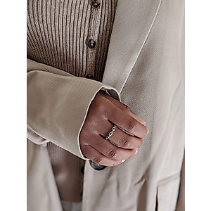 Nossa 18K Gold Plated Sterling Silver Chain Link Ring Simple Stacking Band Open Rings for Women Adjustable