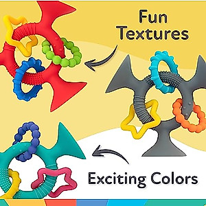 Nuby Silly Three Prong Interactive Suction Toy with Colorful Rings, Aqua