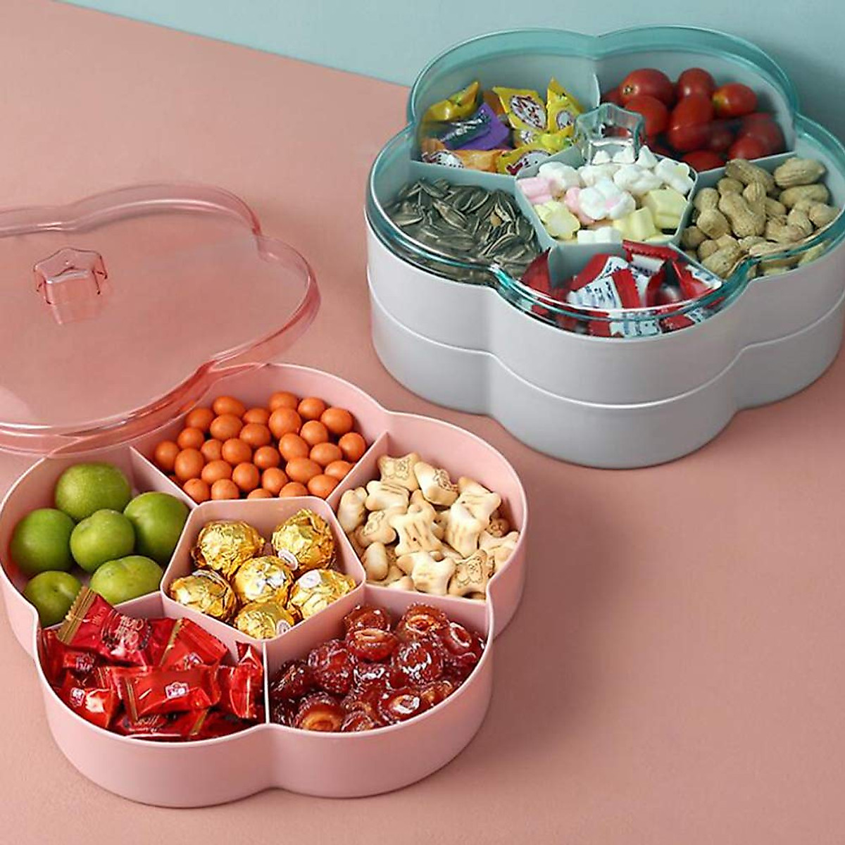 Cabilock New Year Candy Container Snack Sectional Dish Fruit Serving Tray Snack Tray Seperate Candy Plate Fruit Tray Flower Shaped Nut Container Snack Serving Platter Tray Appetizer Desktop