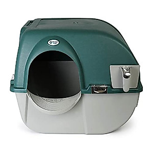 Omega Paw VMRA20-1-PR Premium Roll 'N Clean Self Cleaning Litter Box with Integrated Litter Step and Unique Sifting Grill, Large, Forest Green